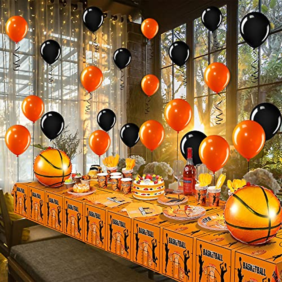 167 Pcs Basketball Birthday Party Decoration Supplies 2 Basketball Theme Tablecloth Basketball Background 52 Basketball Balloons 16 Set Sport Tableware Plates Cups Napkins for Kids Boys Party Decor