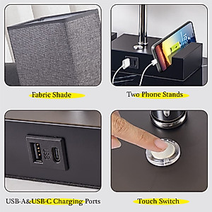 lifeholder Fully Dimmable Table lamp, Lamps with Two Phone Stands and AC Outlet, Bedside Lamp with Two LED Bulb for Bedroom, Living Room,Study(Set of 2) Light Grey