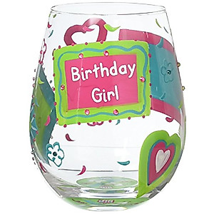 Designs by Lolita “Birthday Girl” Hand-painted Artisan Stemless Wine Glass, 20 oz.