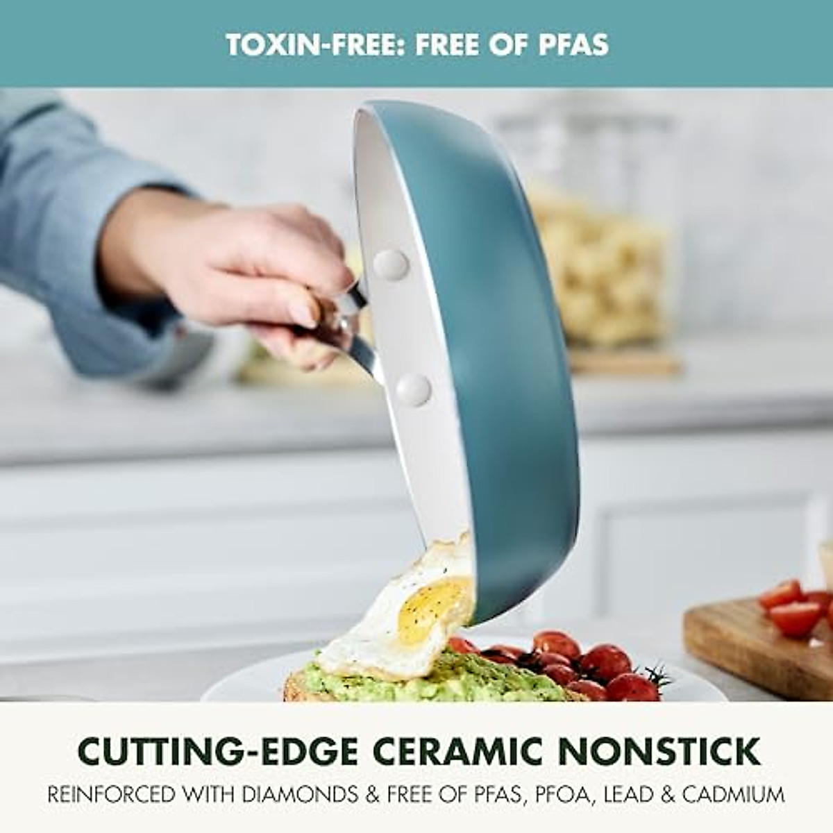 GreenPan Nova 8" Frying Pan Skillet, Oprah’s Favorite Things 2024, Ceramic Nonstick Cookware, PFAS Free, Toxin-Free, Induction Suitable, Dishwasher & Oven Safe, Durable, Easy Clean, Deep Teal