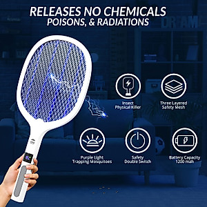 WBM SMART 2 in 1 Electric Bug Zapper, Mosquitoes Trap Lamp & Racket, USB Rechargeable Electric Fly Swatter for Home and Outdoor Powerful Grid 3-Layer Safety Mesh Safe to Touch, Pack of 2