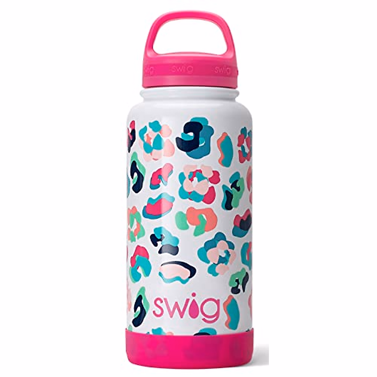 Swig Life 30oz Triple Insulated Stainless Steel Wide Mouth Water Bottle with Handle, Dishwasher Safe, Double Wall, Vacuum Sealed, Reusable Thermos Party Animal Print