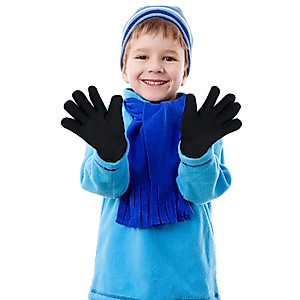 SATINIOR 3 Pairs Kids Fleece Winter Gloves Warm Full Fingers Gloves for Boys Girls Snow Outdoors Activities Supplies(5-8 Years,Red, Navy Blue)