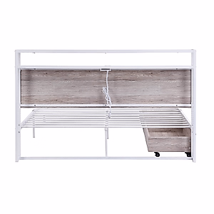 CITYLIGHT Metal Bed Frame Queen with Two Drawers, Queen Size Storage Bed with Sockets, USB ports and Slat Support,No Box Spring Needed,Easy Assembly,White