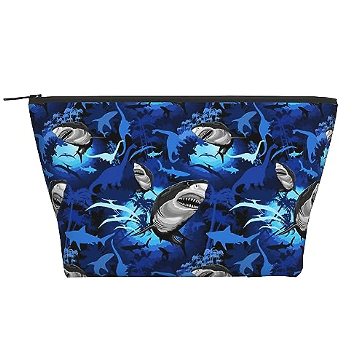 Women's Lightweight Makeup Bag Pouch Compatible with Cool Dinosaur And Ocean Sharks, Funny Travel Cosmetic Bag Portable Pencil Bag with Zip for Office College Christmas Gift