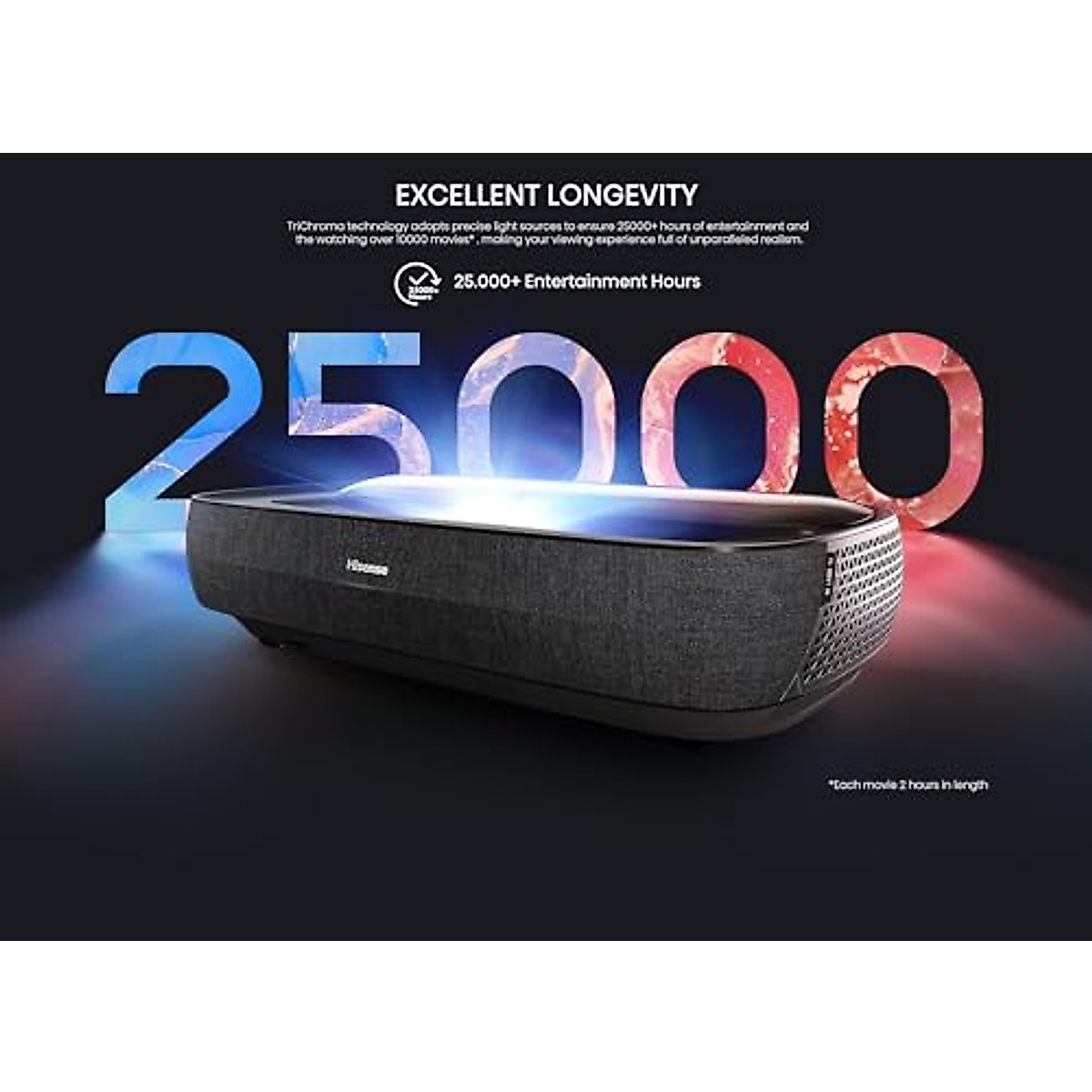 Hisense 100L9H Laser TV Trichroma Ultra Short Throw Projector with 100" ALR High Gain Screen, 4K UHD, 3000 ANSI Lumens, Dolby Vision & Atmos, HDR10, Google TV, Netflix