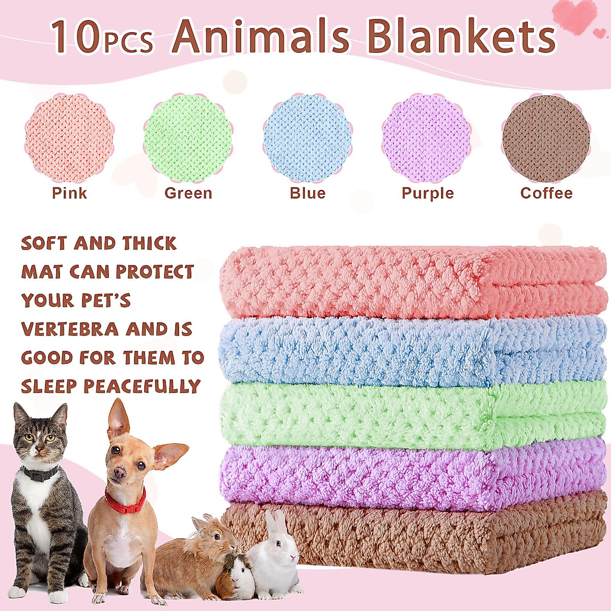 Reginary 10 Pcs Guinea Pigs Blankets Hamster Fleece Cage Liners Coral Fleece Quick Dry Soft Blankets Bedding Guinea Pig Accessories for Cat(18 x 24 Inch,Colorful)