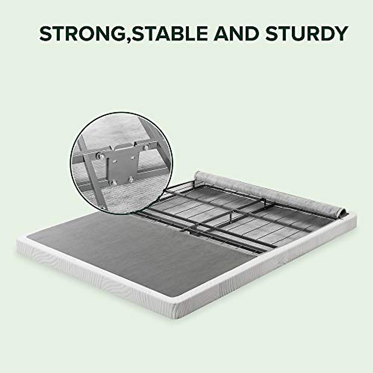 ZINUS No Assembly Box Spring / 4 Inch White Mattress Foundation / Sturdy Metal Structure, Queen,Grey