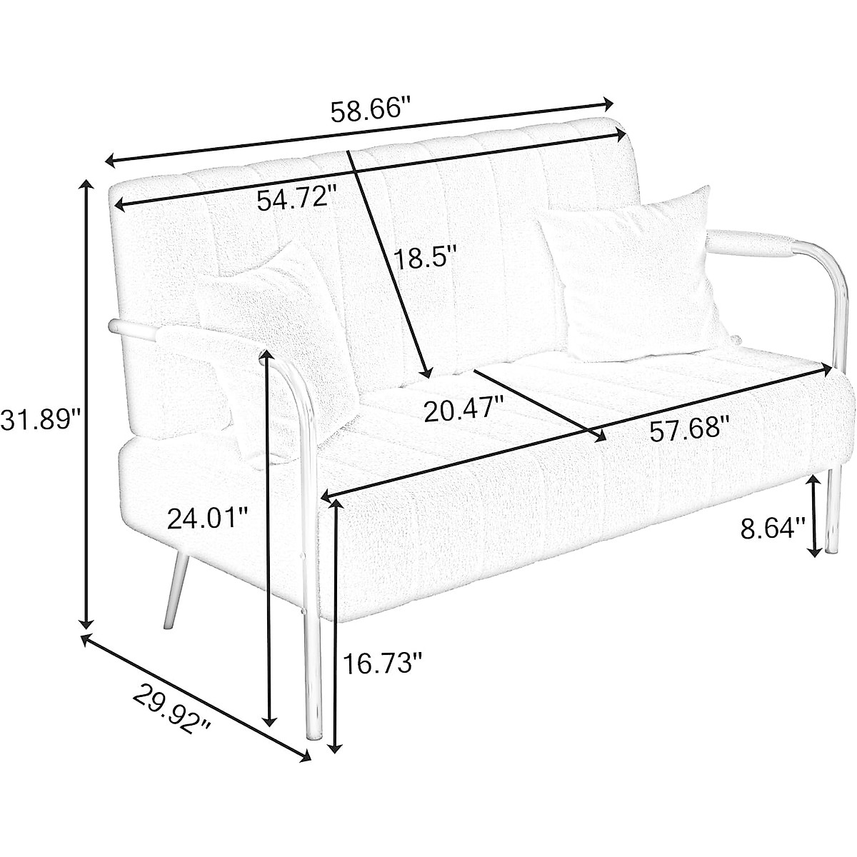 60’’ Modern Loveseat Sofa Couch, Velvet Small Love Seat w/2 Pillows and Metal Legs,2-Seater Upholstered Mini Futon Sofa Couches for Small Space,Lounge Chair, Living Room Bedroom Apartments (Pink I)