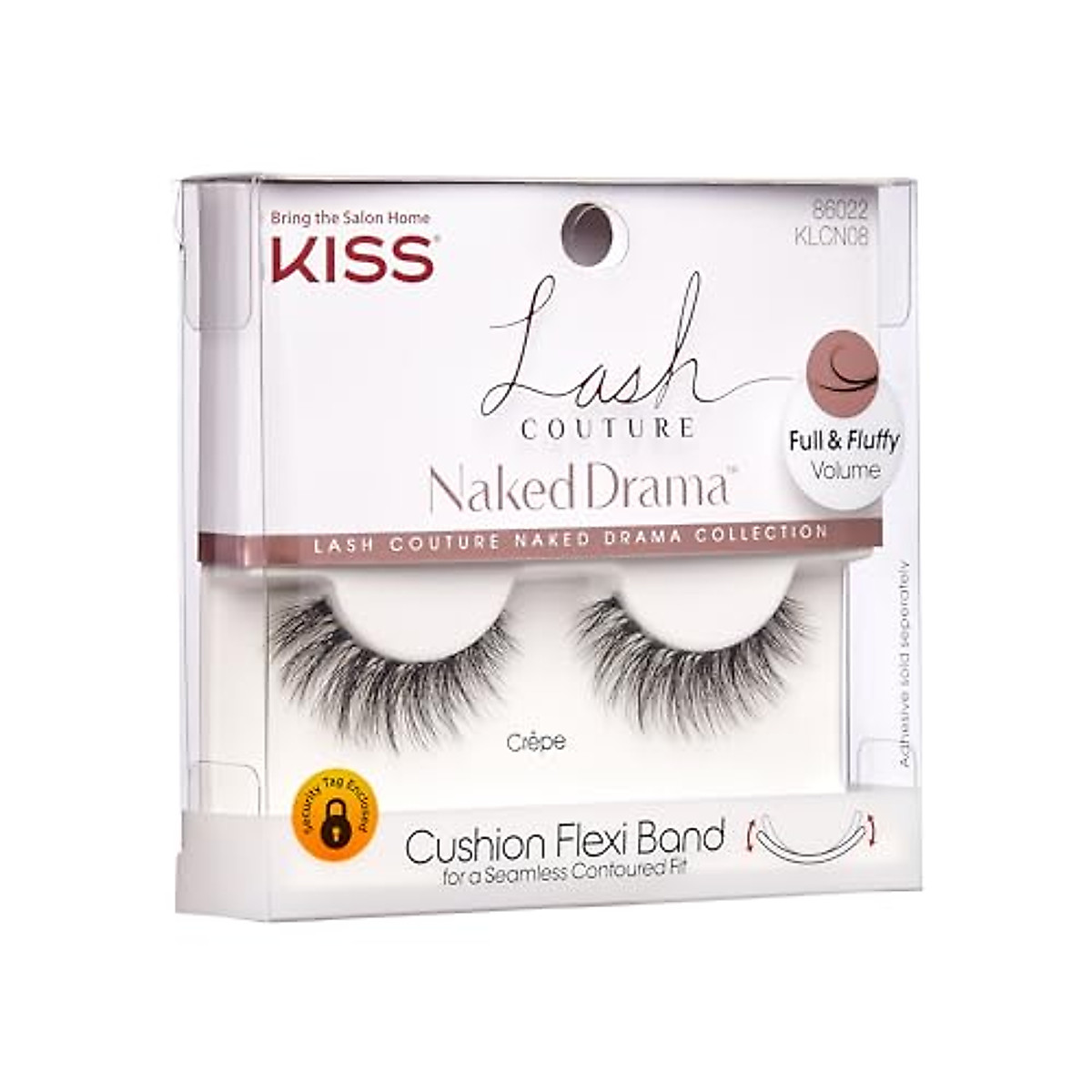 KISS Lash Couture Naked Drama False Eyelashes, Crepe', 10 mm, Cushion Flexi Band, Contact Lens Friendly, Easy to Apply, Reusable Strip Lashes, Includes 1 Pair Fake Eyelashes