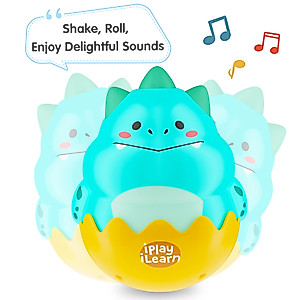 iPlay, iLearn Baby Dinosaur Wobble Toys, Infant Dino Roly-Poly 3-6-12 Month, Babies Tummy Time Fun, Sensory Development, Newborn Gift First Birthday Present 4 5 7 8 9 10 Month 1 Year Toddler Boy Girl
