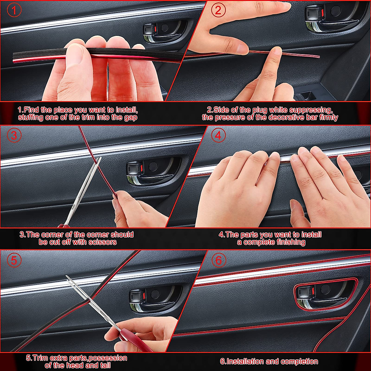 25 Pack Interior Car Accessories, 32 Feet Car Interior Moulding Trim, 20 Car Vent Trim Strips and 4 Car Cup Holder Decorative Filler Insert Strip Auto Non Slip Insert with Scraper (Red)