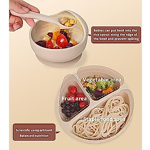 ECLIP Silicone Baby Feeding Set, 10 Pcs Baby Led Weaning Supplies with Suction Bowl Divided Plate Adjustable Bib Soft Spoon Fork Snack Cup with Lid Drinking Cup, Utensil (Beige)