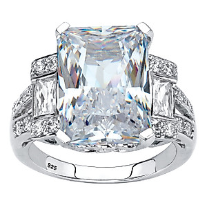 PalmBeach Platinum-plated Sterling Silver Emerald Cut Cubic Zirconia Engagement Ring Sizes 6-10 Size 8