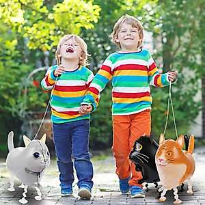 CCOZN 9 Pcs Walking Cat Balloons, Cat Mylar Balloon with 3 Ribbons Walking Animal Balloons Foil Long Balloons for Cat Theme Birthday Party Decorations Walking Cat Balloons Birthday Party Supplies