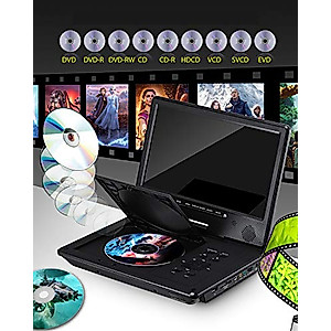 UEME Portable DVD Player for Car with 10.1" HD Swivel Display Screen, Car Charger, Support CD/DVD/SD Card/USB, Car Headrest Holder, Improved Button Design