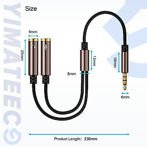 YIMATEECO Headphone Splitter 3.5mm Splitter, 1 Male to 2 Female Headset Mic Adapter, Audio Splitter for Headphones Laptop PS4 Xbox PC Phone Tablet Gaming. (1 Male to 2 Female, 2pcs, Brown)