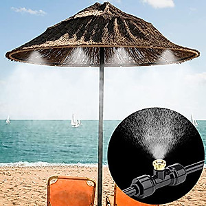 Petutu Misting Cooling System 65.6ft(20M) Misting Line + 25 Brass Mist Nozzles + a Faucet Connector (3/4") Fan Misting Kit Outdoor Mister for Patio Garden Greenhouse Trampoline for waterpark