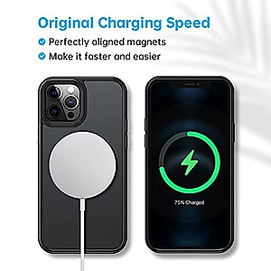 Meifigno Magnetic Case Designed for iPhone 12/iPhone 12 Pro Case 6.1 Inch, [Military Grade Protection & Compatible with MagSafe], Translucent Matte Back with Soft Silicone Edge, Black