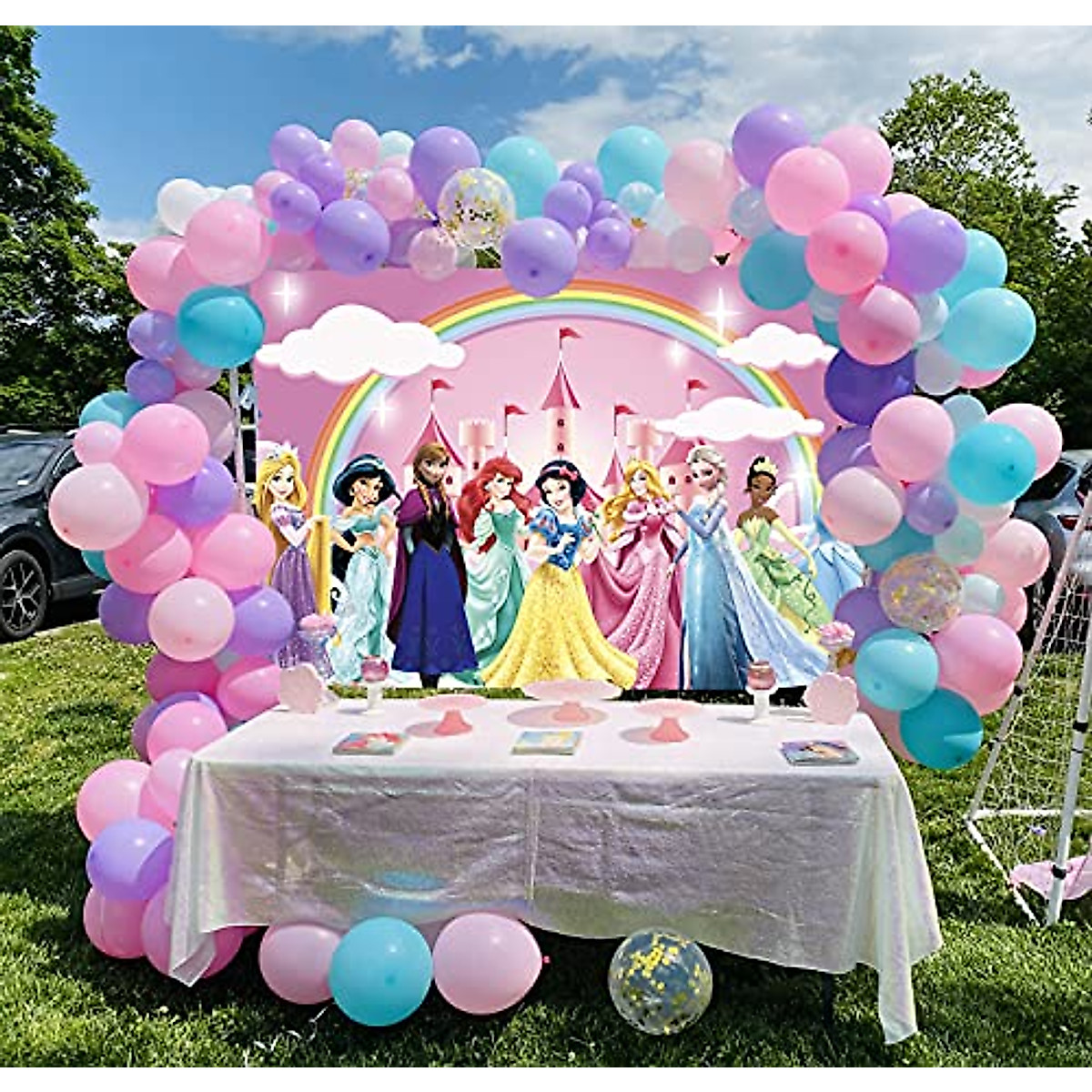Princess Rainbow Backdrop Dreammy Pink Castle Shining Photography Background Girl Children Baby Shower Birthday Party Decoration Photo Studio Booth Props 7x5FT