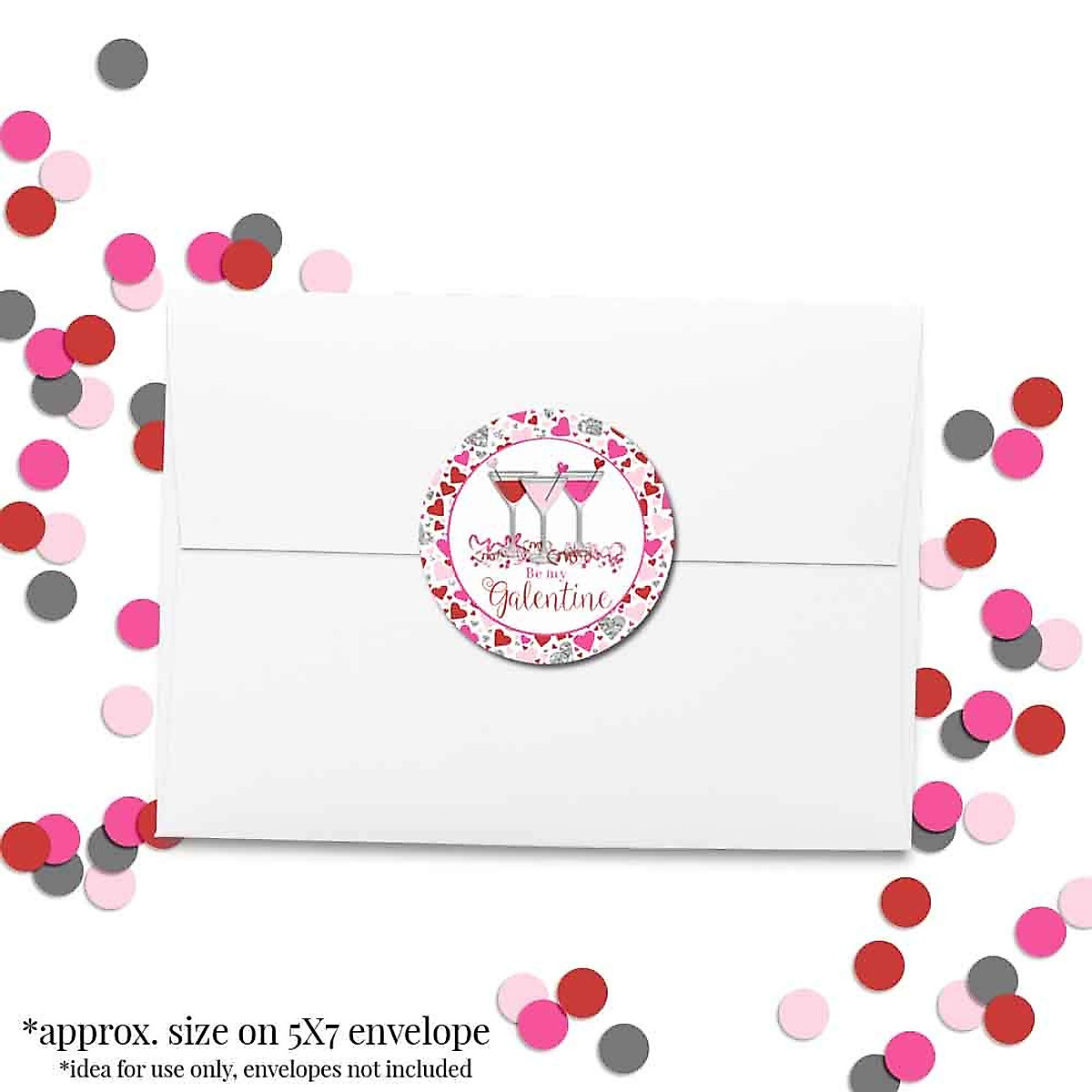 Gal Pal Girlfriend Galentine Valentine Party Favor Sticker Labels for Women, 40 2" Party Circle Stickers by AmandaCreation, Great for Classroom Valentines, Envelope Seals, Gifts & Treats