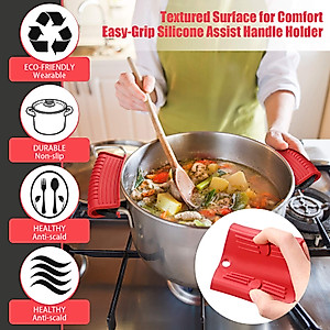 4 Pieces Silicone Hot Handle Holder, Pot Holders Cover, Silicone Assist Handle Holder, Non-Slip Pot Holder Sleeve, Heat Resistant Potholder Cookware Handle for Cast Iron Skillet Metal Pan (Red)