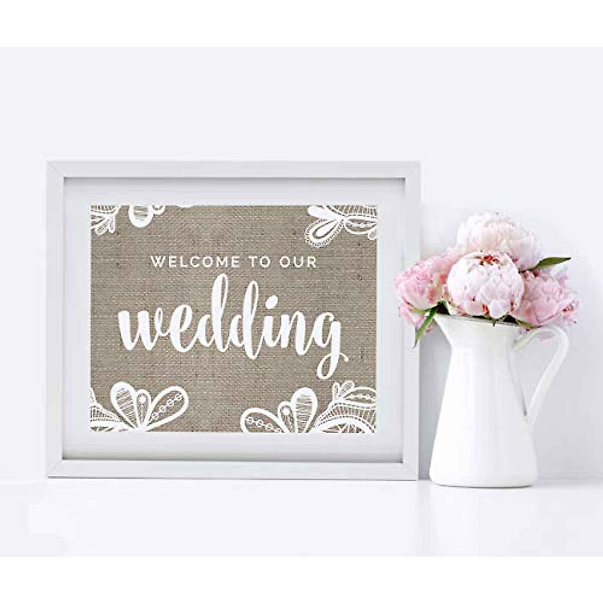 Andaz Press Unframed Wedding Party Signs, 8.5x11-inch, Burlap Lace, Welcome to Our Wedding, Cards and Gifts, Please Take One Favors, Please Sign Guestbook, 4-Pack, Frames Sold Separately