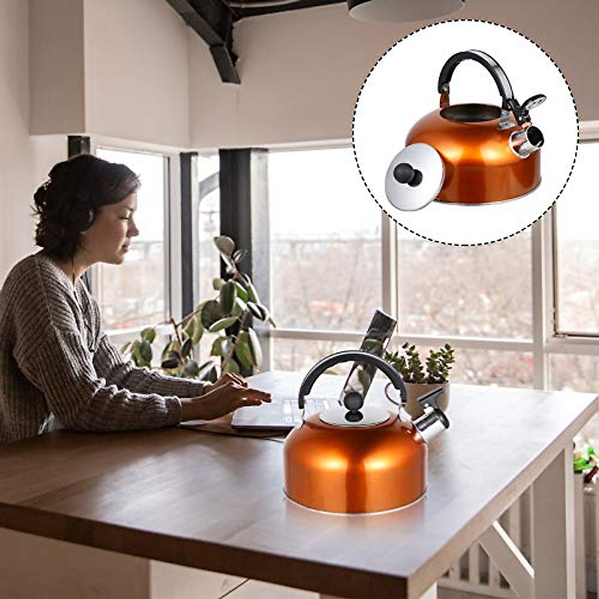 Stainless Steel Tea Kettle Steel Teapot Handle Whistling Tea Pot for Stovetop Home Kitchen Office Tea Coffee Hot Water Pot Teapot