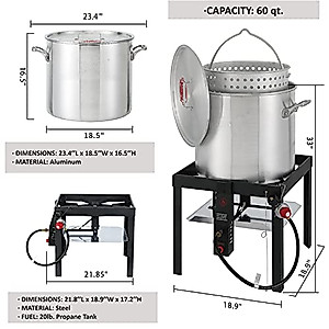 FEASTO 60QT Aluminum Boil Kit with Basket Perfect for Seafood Boiling and Steaming, Outdoor Propane Gas Cooker with Adjustable 0-10 PSI Regulator, Non-Assembly Frame Stand