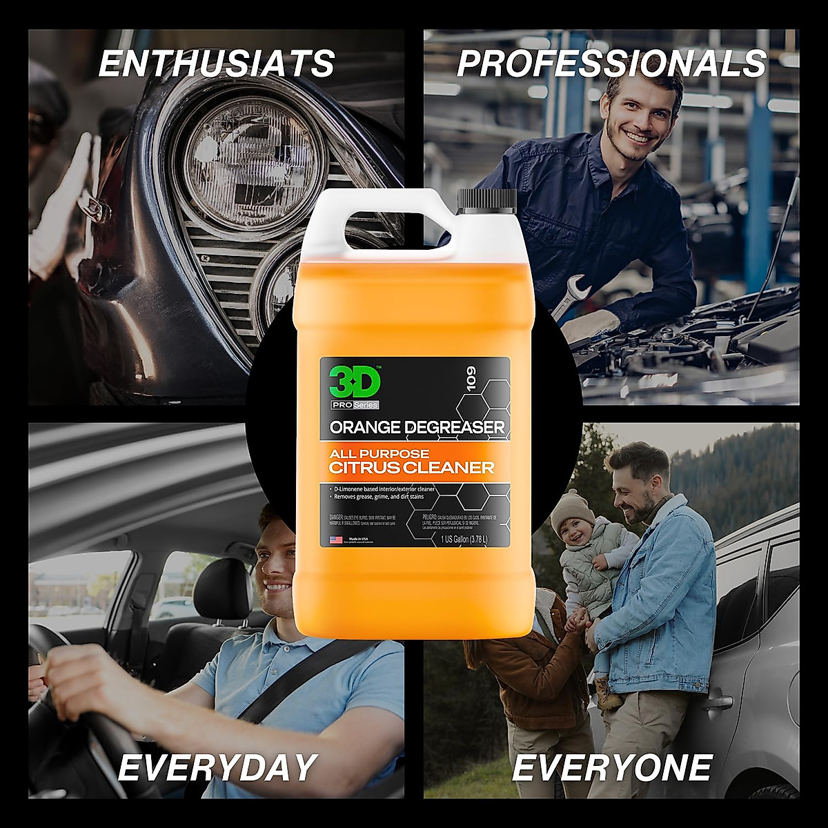 3D Orange Degreaser All Purpose Organic Citrus Cleaner - Multi Surface Interior & Exterior Use Degreaser & Cleaner Removes Clean Grease & Grime Residue on Plastic, Cloth, Vinyl, Metal, Leather, Carpet 1 Gallon