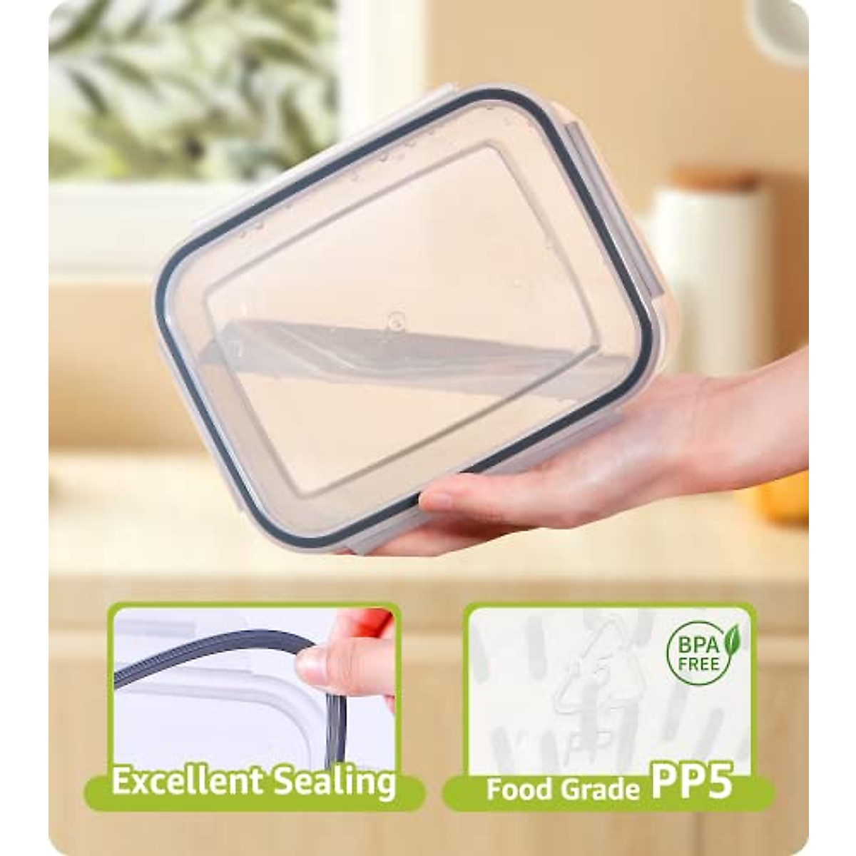 COCOYA 5-Pack Large Fruit Containers for Fridge, Leakproof Produce Storage Keeper with Removable Colander Food Grade BPA FREE Keep Vegetables Berry Veggies Lettuce Apple Banana Meat Food Fresh Longer