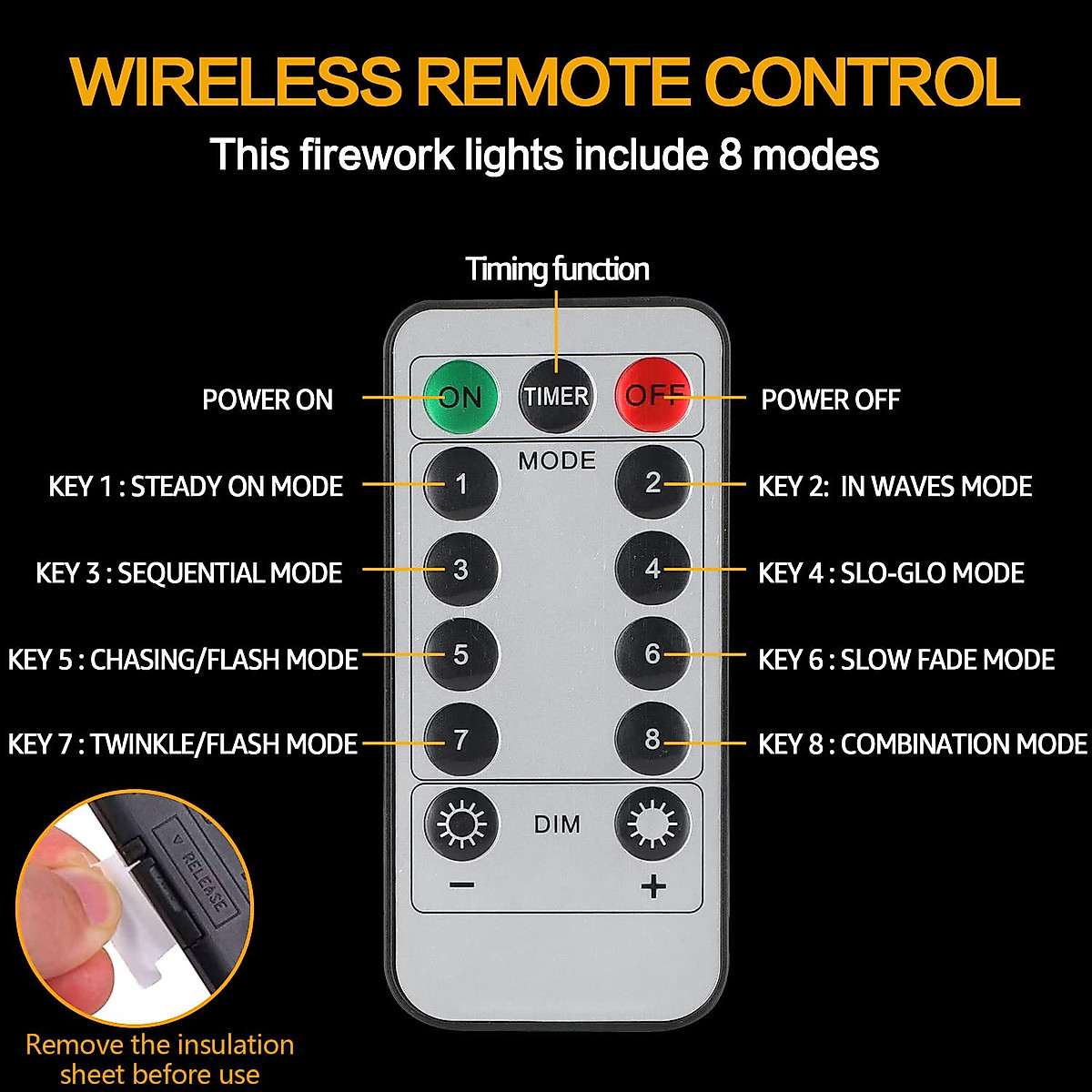 Homesprit 8 Pack Firework Lights 180 Led Copper Wire with 8 Models Power Supply Remote Control Waterproof Outdoor Hanging for Decor Garden Party Christmas