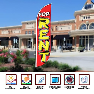 For Rent Sign feather flag for Outdoor by Mavis Printing | 11.5 FEET Long Polyester Outdoor Banner Flag for Easy Hang | HD Print Swooper I Flag Only to Advertise Real Estate BusinessI Flag Only