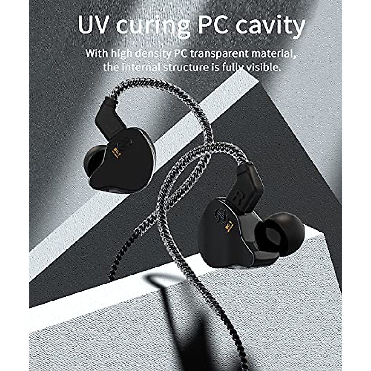 Kinboofi CCZ Melody in Ear Monitors, Dynamic Hybrid Dual Driver in Ear Headphones 1BA+1DD HiFi Wired Headphones Musicians IEM Upgrade Deep Bass Suitable for Audiophile Musician(No MIC, Black)