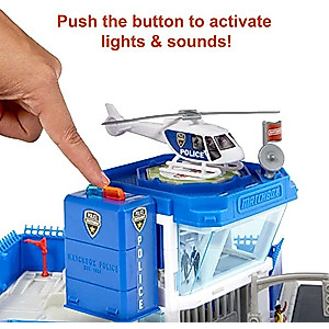 Matchbox Action Drivers Police Station Dispatch Playset with 1 Helicopter & 1 Ford Police Car, with Lights & Sounds