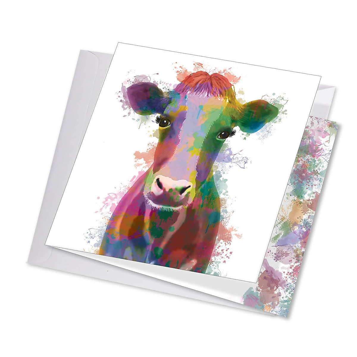 The Best Card Company - 1 Large Thank You Card (8.5 x 11 Inch) - Animal Stationery Greeting, Cute Kids Gratitude Card - Funky Rainbow Wildlife Cow JQ4948ETYG