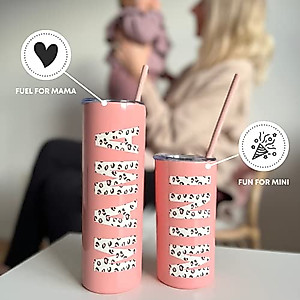 Mama and Mini Tumbler Set - Insulated Stainless Steel, Spill Proof with Straw, Dishwasher Safe. Tumbler. Toddler Mugs. Mommy Me Accessories, 20oz 12oz (Blush Pink Leopard Print), 2 Piece Assortment