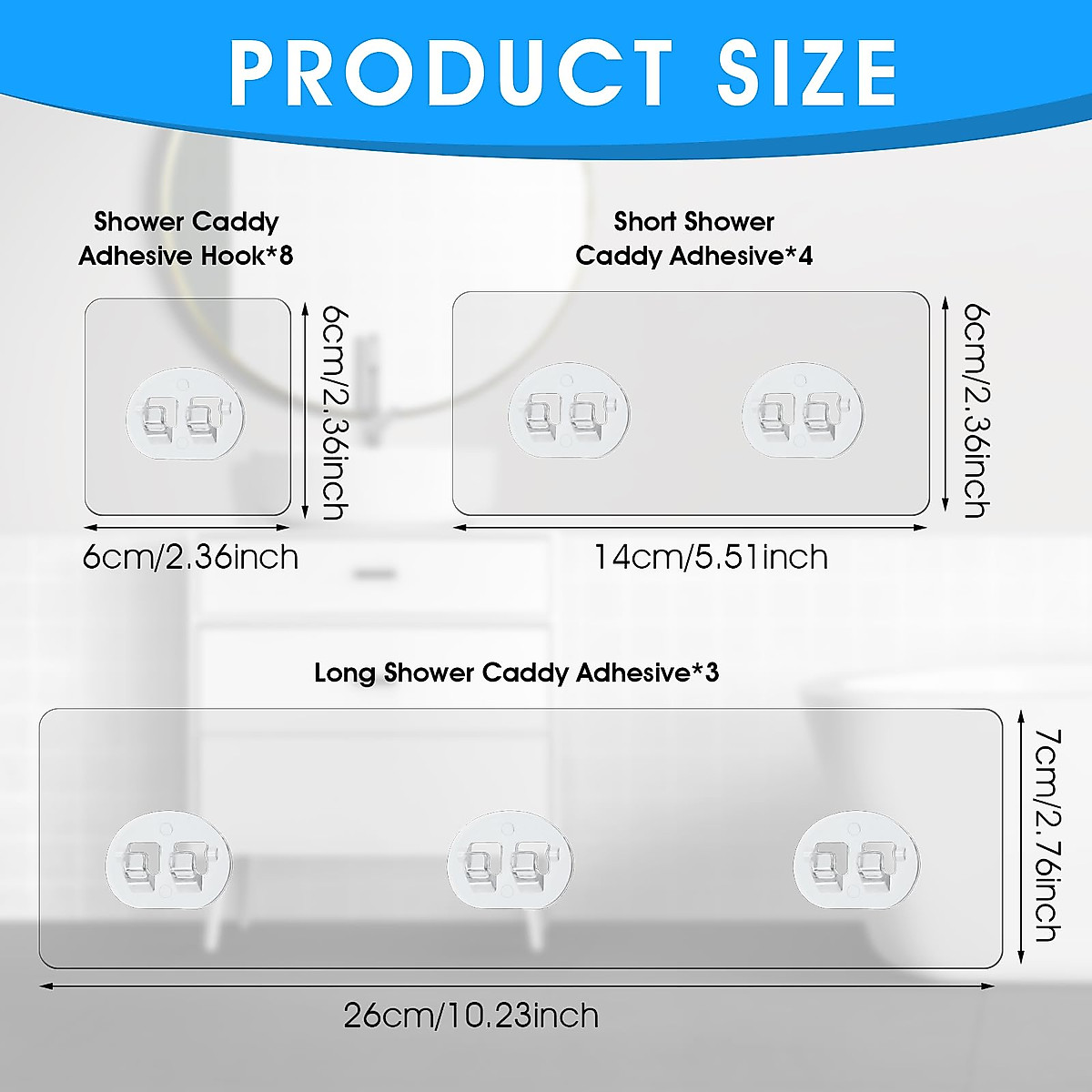 Yolev Shower Caddy Adhesive Replacement, Strong Adhesive Hooks for Shower Caddy Adhesive Pad, Adhesives Hook for Shower Caddy, Kitchen Racks, Bathroom Storage Shelves (15pcs)