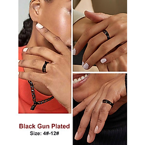 FOCALOOK Triple Band Rolling Ring Black Fashion Interlocked Anxiety Ring for Women (Black, 8)