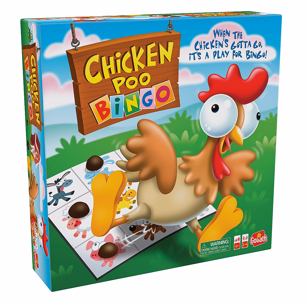 Goliath Chicken Poo Bingo Game - Wind-Up Chicken Drops Poos On Bingo Game Board - Ages 4 and Up, 2-4 Players