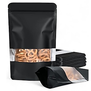 Boshmo Matt Stand Up Pouch Bags, 100 Pieces Reusable Zip Lock with Matt Window for Multi-purpose Storage (Black)