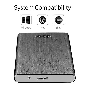 External Hard Drive 2TB - 2.5" USB 3.0 Ultra Slim Metal Design Portable HDD for Mac, PC, Laptop, Computer, Smart TV -BlackA