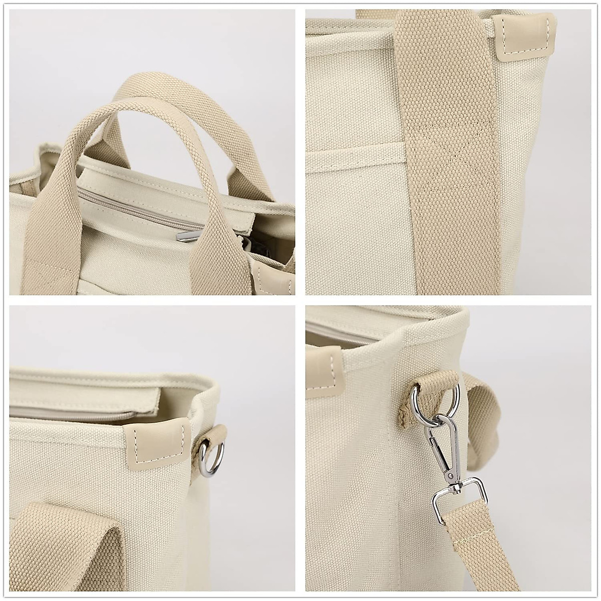 Large Capacity Multi-Pocket Handbag Japanese Handmade Tote Bag with Zipper Tote Purses Crossbody Bag Canvas Handbag for Women (A-Khaki)