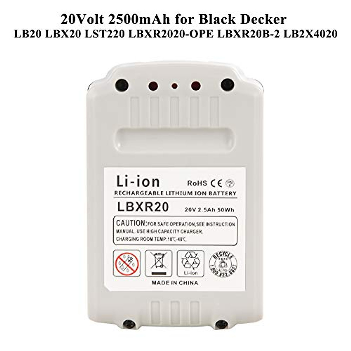 CELL9102 20V Lithium Battery Charger for Black and Decker 20V LCS1620 Charger and Battery LBXR20 BXR20-OPE LBXR2020 LBXR20, Capacity Output 2.5Ah