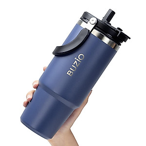 BUZIO 40 oz Tumbler with Handle, Insulated Water Tumbler with 2-in-1 Lid and Straw, Stainless Steel Double Walled Powder Coated Coffee Tumbler Travel Mug, Keeps Cold for 24 Hours or Hot for 12 Hours