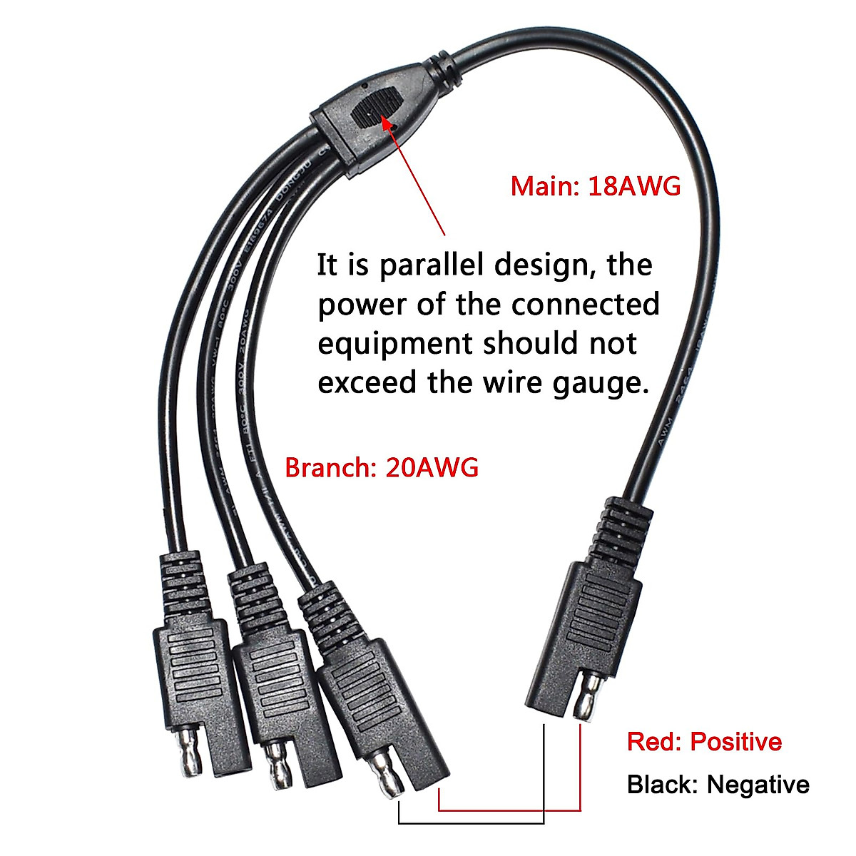 JINKAIMING 2PCS SAE 1 to 3 Y Splitter Extension Cable 35cm/18AWG SAE Connector 3 Way Power Cord Multi Extender for 12V System Solar Panel, Battery Tender Kayak, Mower, Automotive