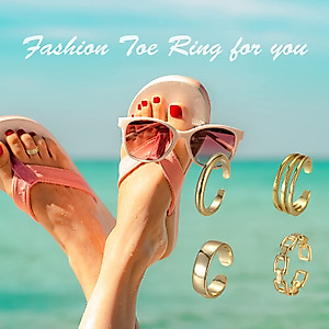 PWUEITR 4Pcs/1Set Adjustable Gold Silver Toe Rings for Women Knuckle Tail Ring Simple Summer Beach Open Toe Rings Set Foot Jewelry,gold