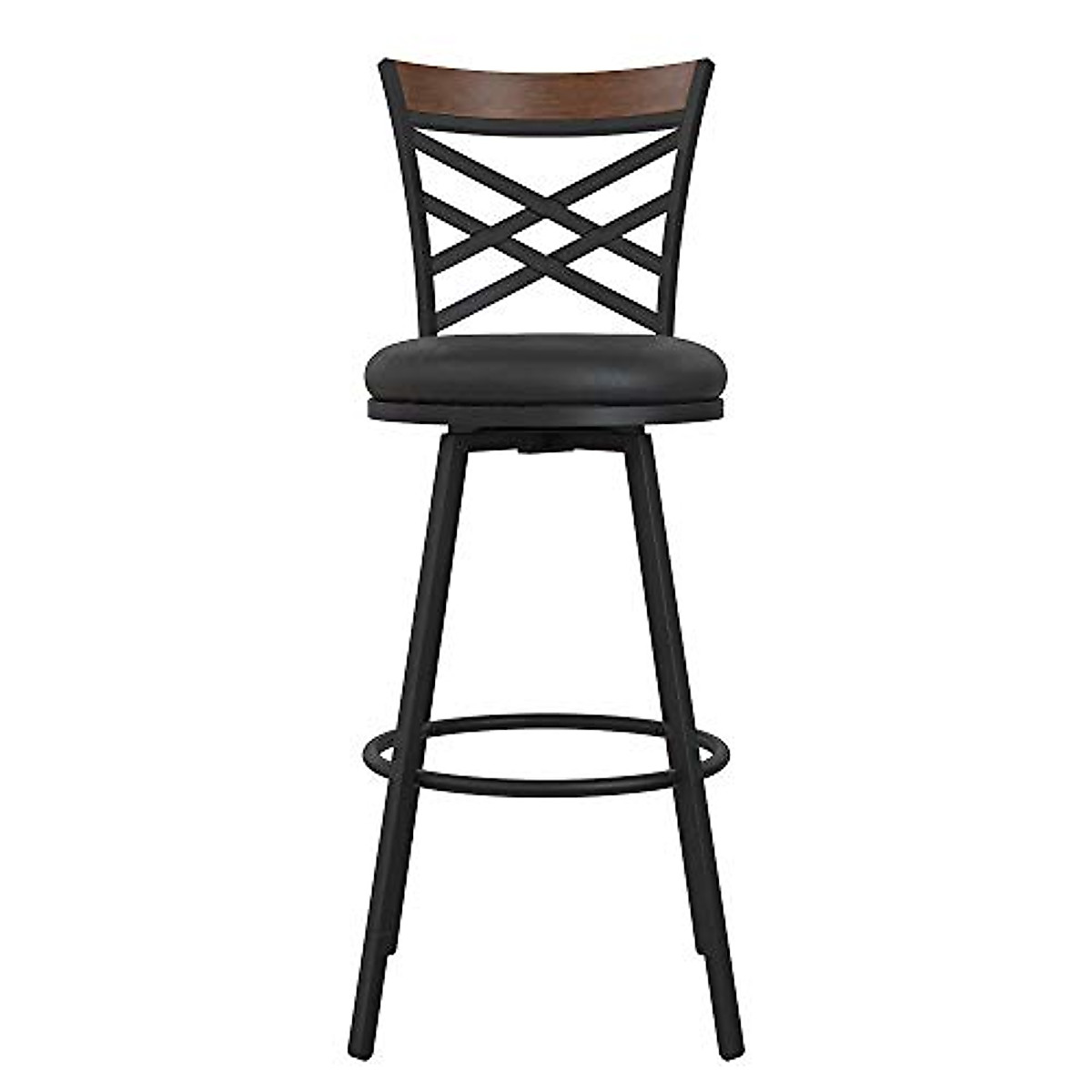 DHP Niam Upholstered Seat Swivel Black PU, Set of 3 Barstool