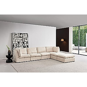 Eafurn Sleeper Bed Modular Sectional Reversible Chaise, Modern U-Shaped 6-Seat Corner Moveable Ottoman,Free Combination Down Filled Soft Sofa & Couch for Living Room,Home,Office, Beige 129
