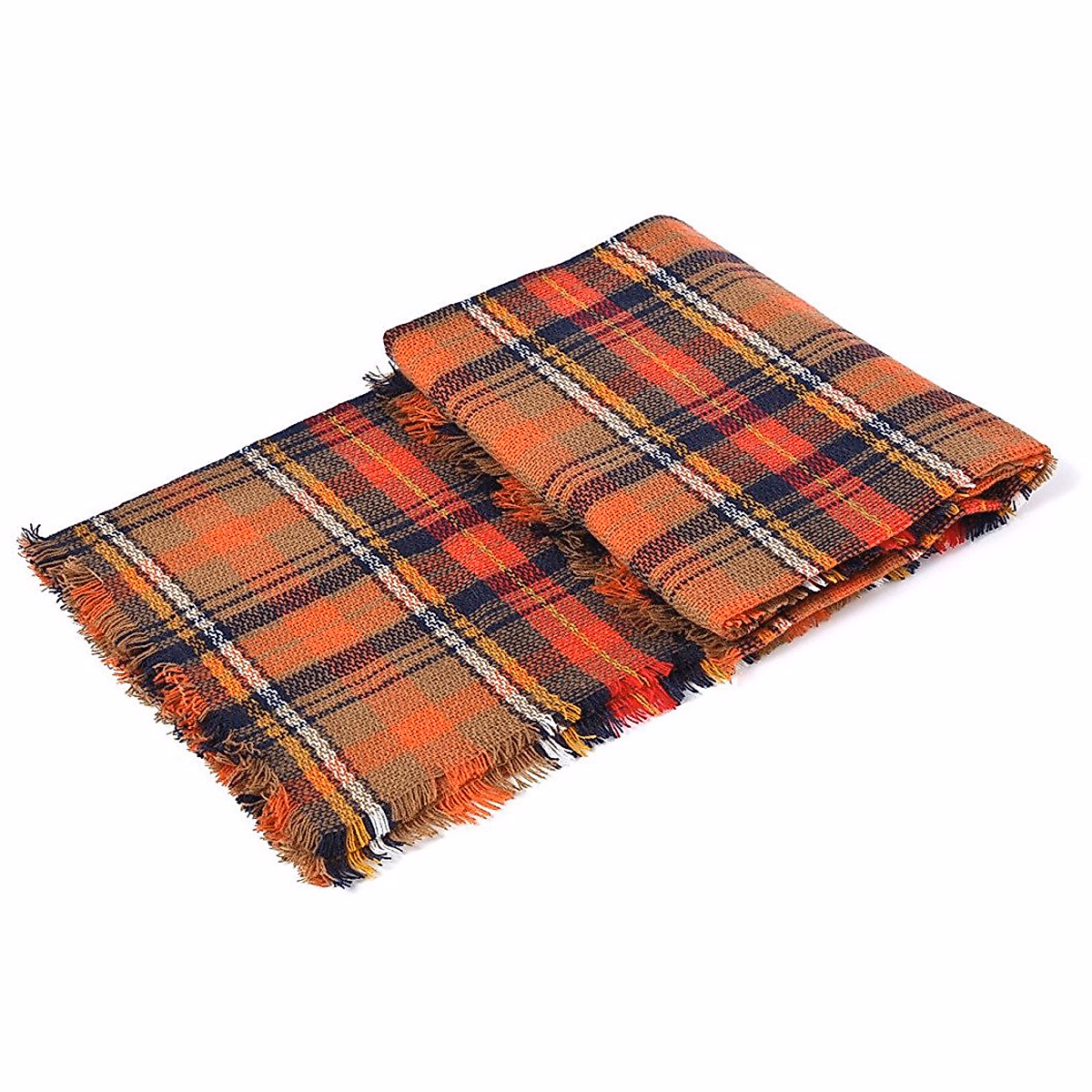 Century Star Women's Stylish Warm Tassels Soft Plaid Tartan Scarf Winter Large Blanket Wrap Shawl Beauty Orange
